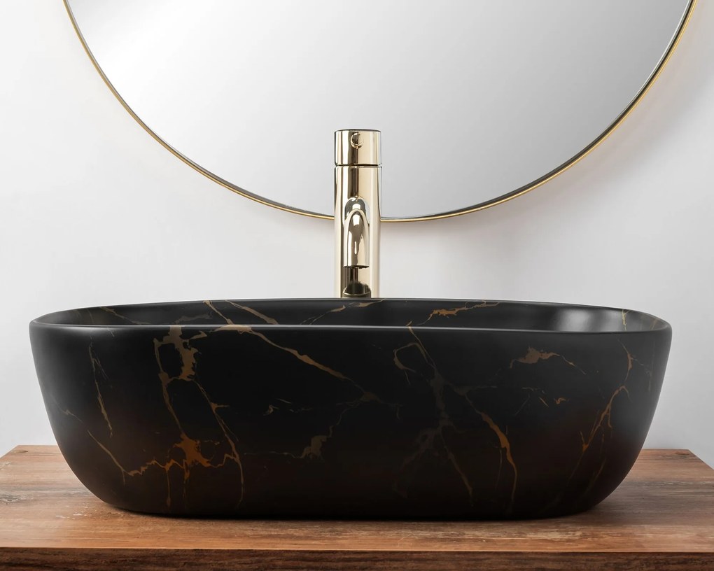 Rea Belinda Marble umyvadlo, 47 x 34 cm, černá matná, REA-U8908