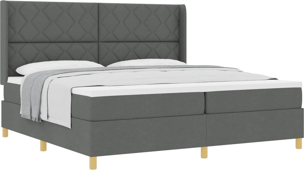 Postel s boxspringem s čelo Tmavě šedá 200 x 200 cm textil 3341918