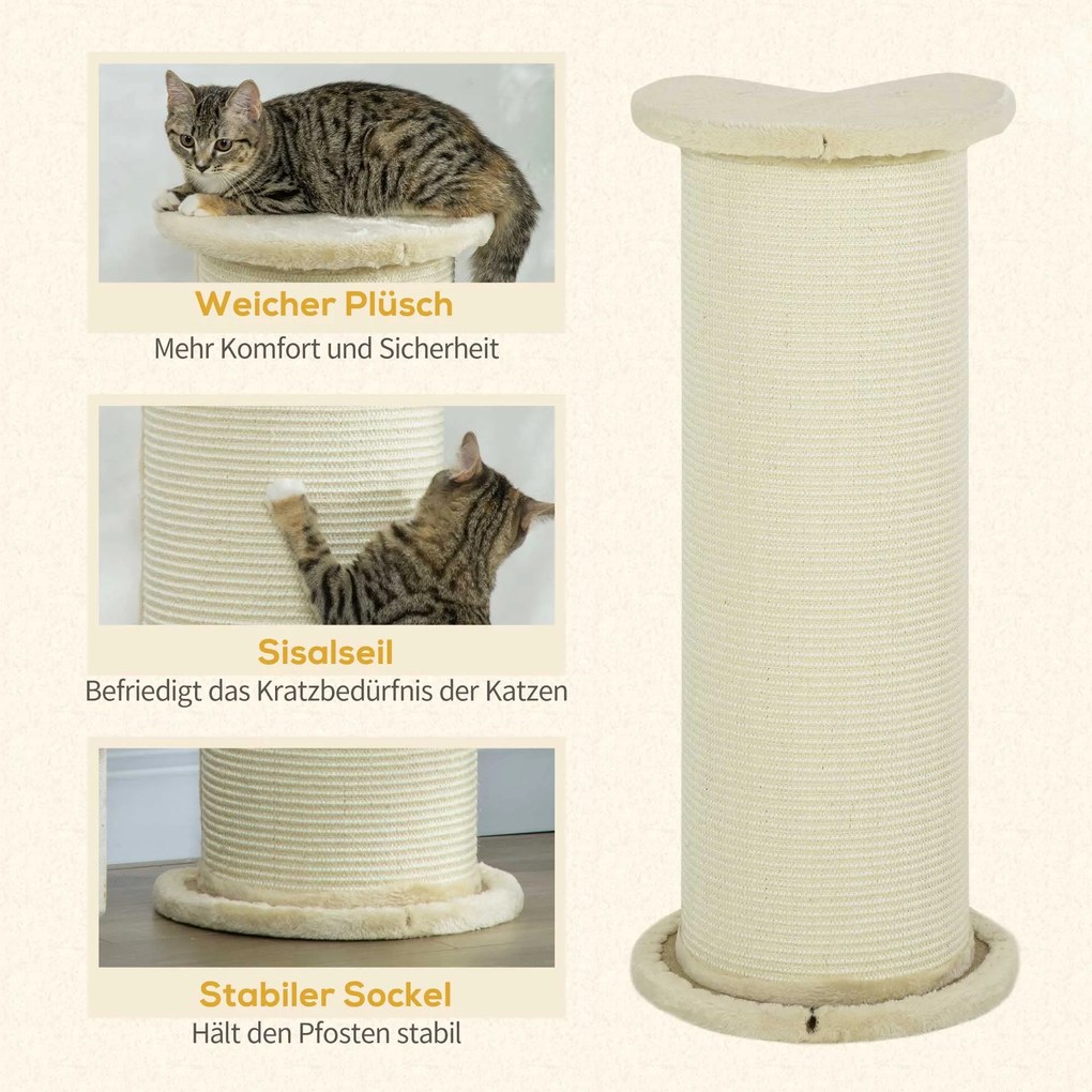 PawHut Kočičí Škrabací Sloupek 85cm Vysoký Škrabací Sloup se Siselovým Lanem, Ochrana proti Nákoncům Kočičí Škrabací Strom pro Středně Velké Kočky, K…