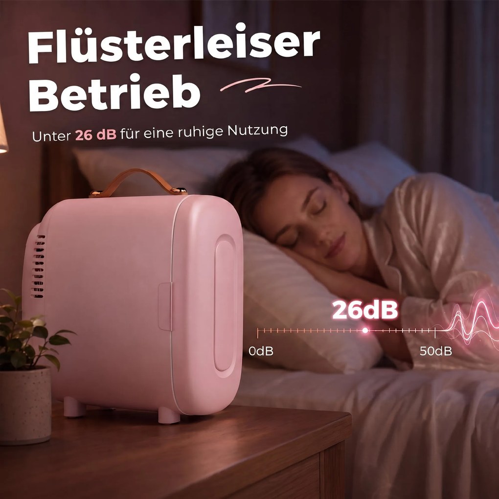 HOMCOM Mini lednička, lednička Beauty Fridge, objem 4 L, 20,3 x 26,3 x 28 cm, růžová