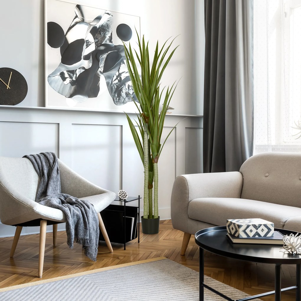 Umělá rostlina yucca HOMCOM v květináči 190 cm - 39 realistických listů pro dekoraci domova, obývacího pokoje, kanceláře a zahrady Ø17x190 cm Zelená