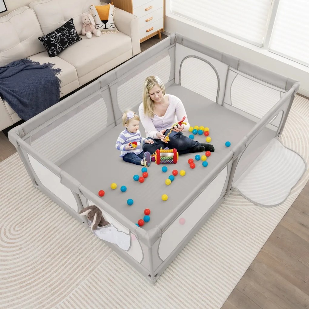 Costway Dětská ohrádka s 50 míčky a 2 dvířky a – 205 × 147 cm