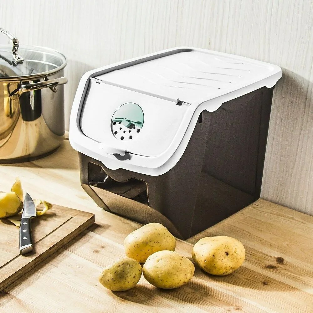 Orion Skladovací černý box na cibuli a brambory,zelené víko (12l)