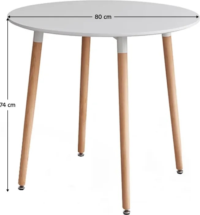 Jídelní stůl, bílá/buk, průměr 80 cm, ELCAN NEW TYP 2