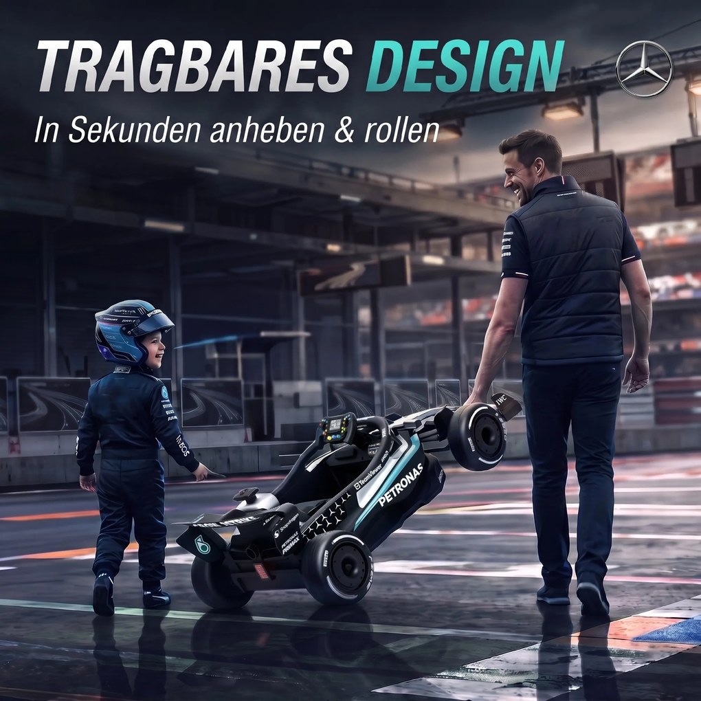 AIYAPLAY Mercedes-AMG PETRONAS F1 12 V elektrický go-kart pro děti Gokart s lithium-akumulátorem 2 motory Plynulý start