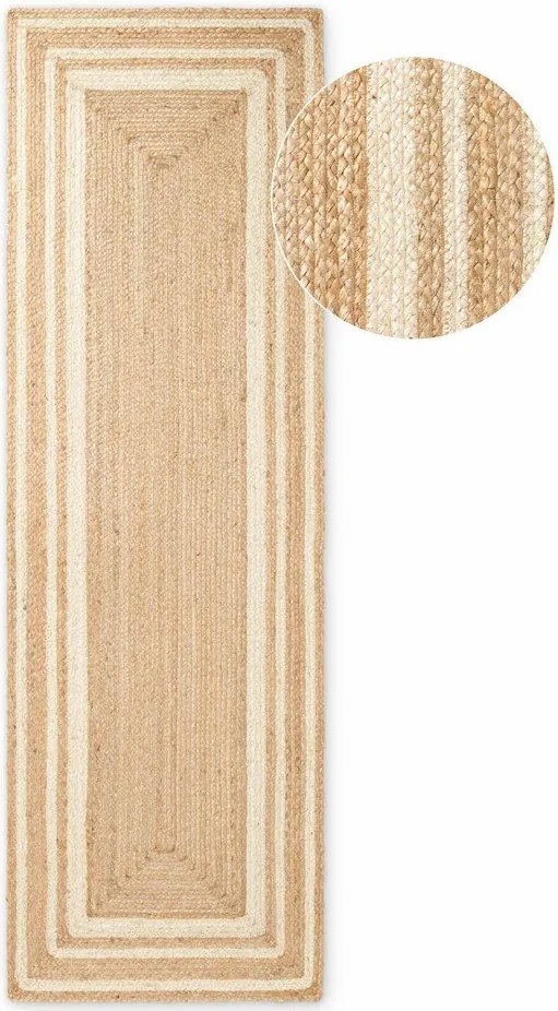 Krémový/v přírodní barvě oboustranný/ručně tkaný jutový běhoun 80x250 cm Looma – Hanse Home