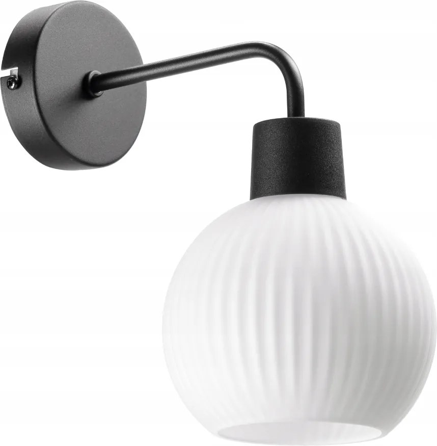 Nástěnná Lampa Skleněná Koule Pruhy E27 Bílá Mléčná