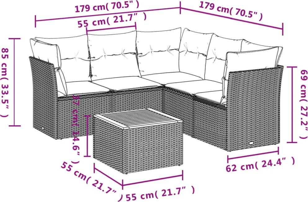vidaXL 6dílná zahradní sedací souprava s poduškami polyratan [3223633] Barva: Béžová