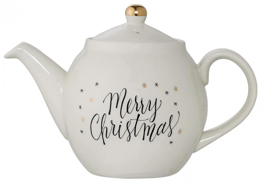 Bloomingville Vánoční konvice na čaj Noel, zlatá barva, krémová barva, keramika