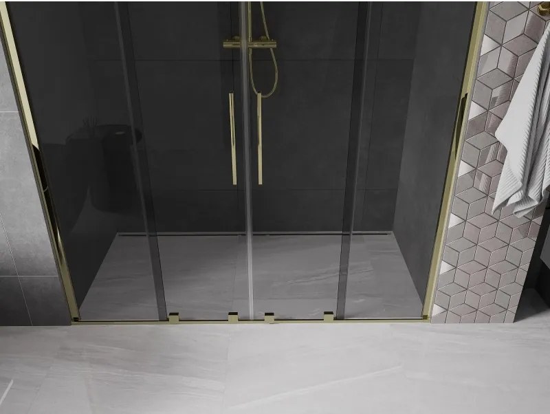 Mexen Velar Duo, posuvné sprchové dveře do otvoru 180 cm, 8mm šedé sklo, zlatá lesklá, 871-180-000-42-50