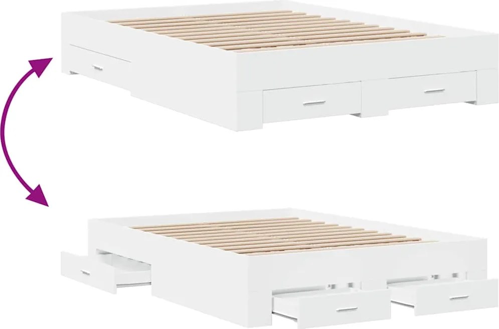 Rám postele se zásuvkami bílý 135 x 190 cm kompozitní dřevo 3280405
