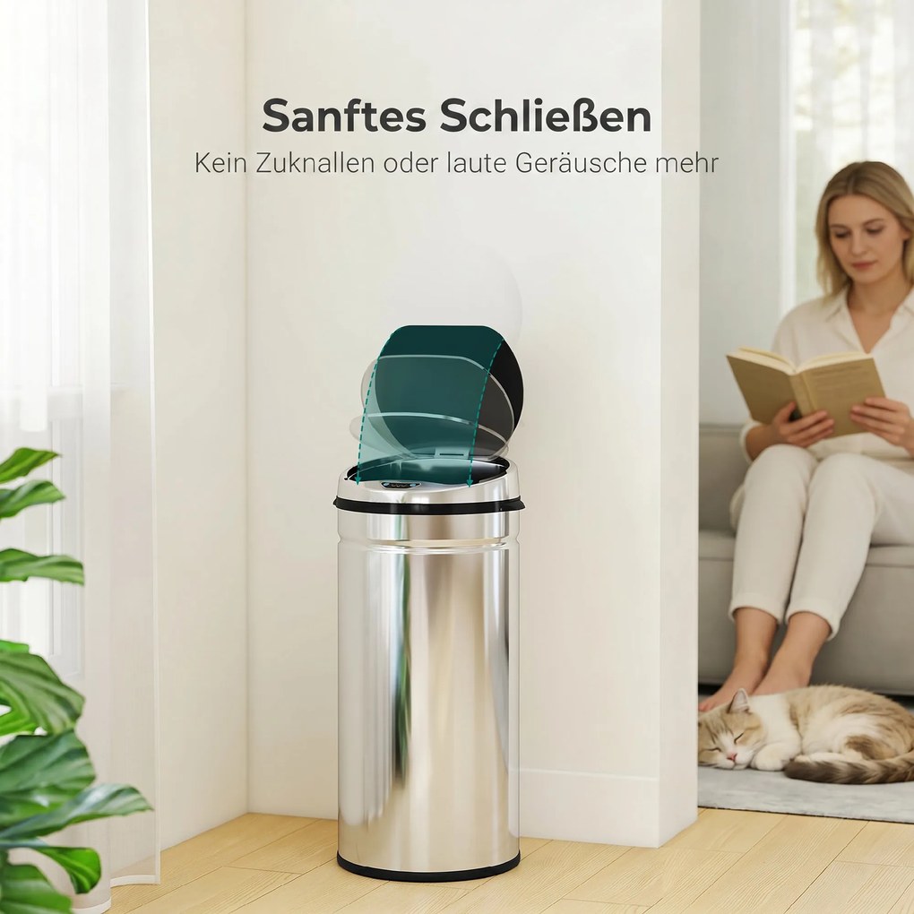 HOMCOM 42 L senzorový odpadkový koš, automatický odpadkový koš, nerezový kuchyňský koš s infračerveným senzorem, pro kuchyň, jídelnu