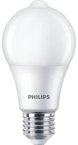 LED žárovka E27 Philips A60 8W (60W) teplá bílá (2700K) s pohybovým čidlem