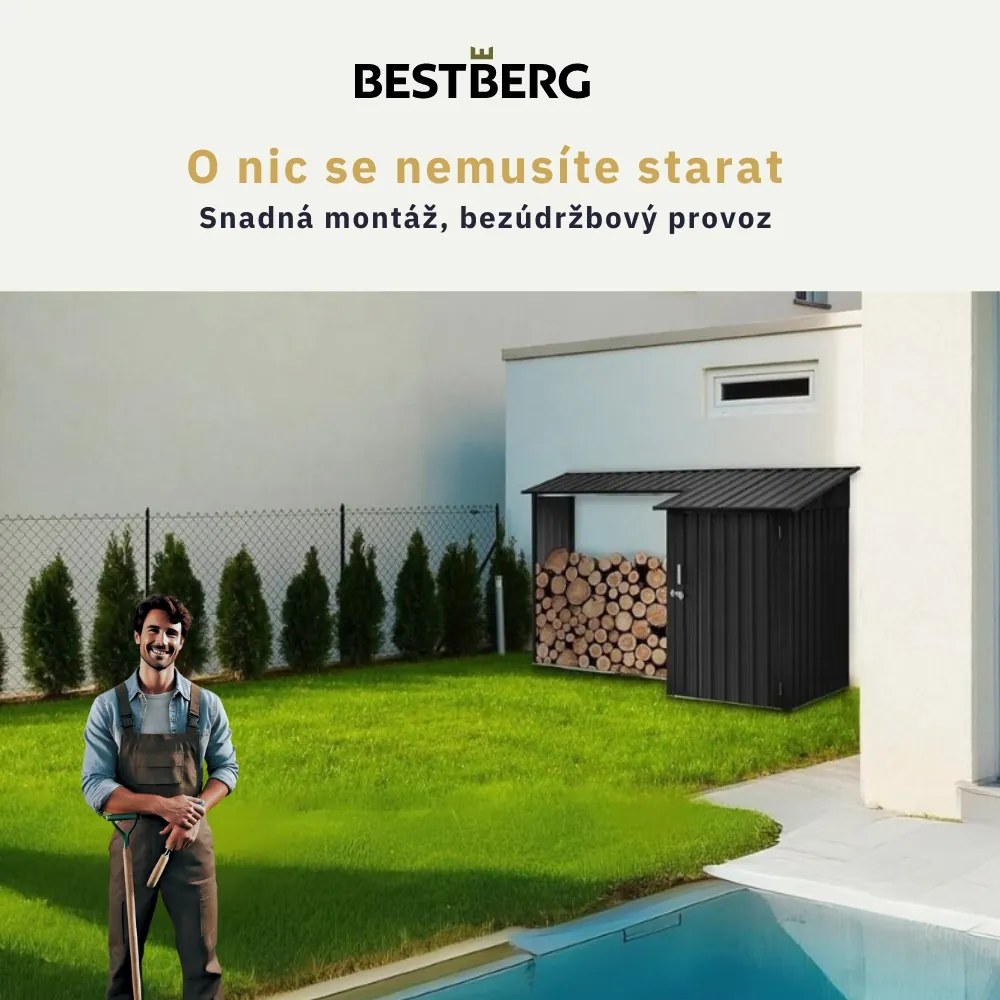 Zahradní dřevník BestBerg DD-3A / 2,8 m² / 270 x 105 x 158 cm / šedá