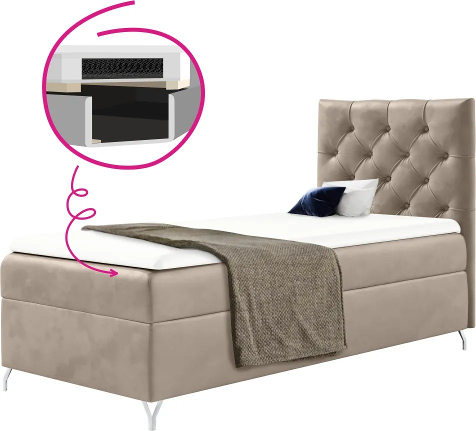 Boxspringová postel, 90x200, béžová látka Velvet, pravá, GULIETTE + dárek