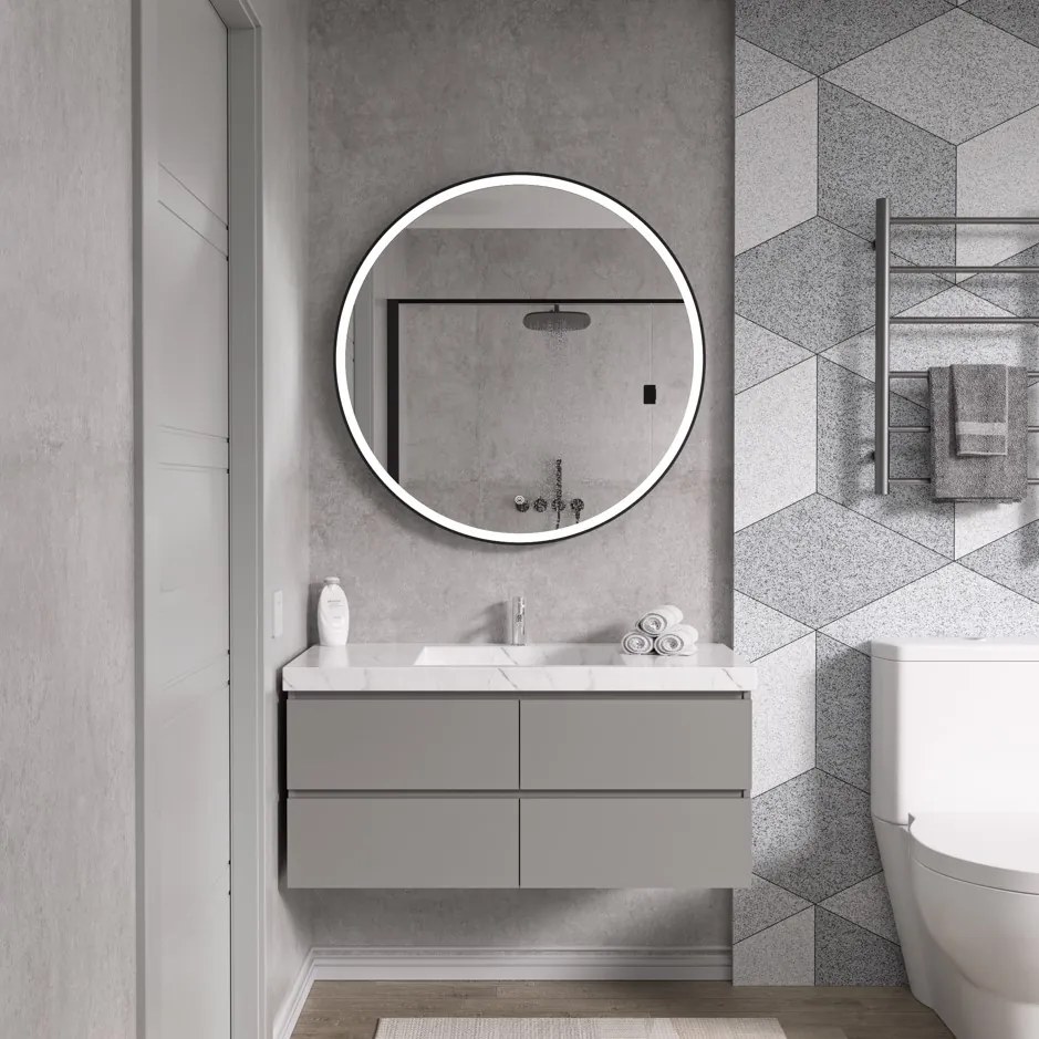 Erga Olivia, kulaté LED zrcadlo 90cm, černý kovový rám, 2070 lm, 6500K, ERG-V01-202-9090-BK