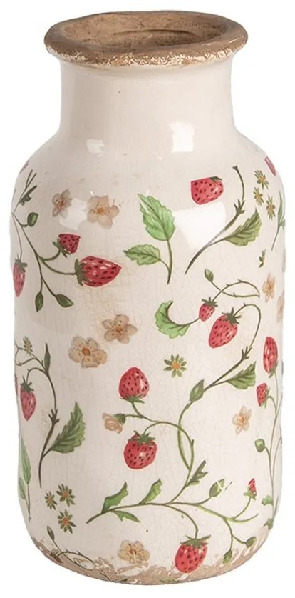 Béžová keramická váza s jahůdkami Wild Strawberries M - Ø 14*26 cm