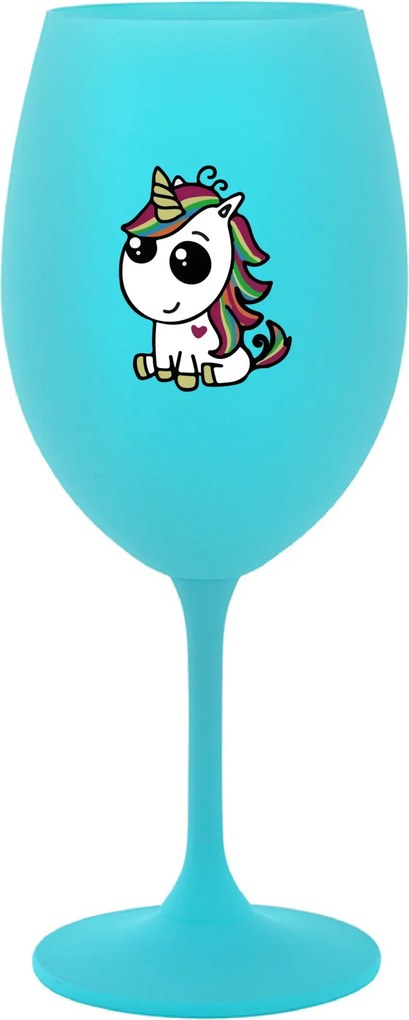 DUHOVÝ JEDNOROŽEC - tyrkysová sklenice na víno 350 ml