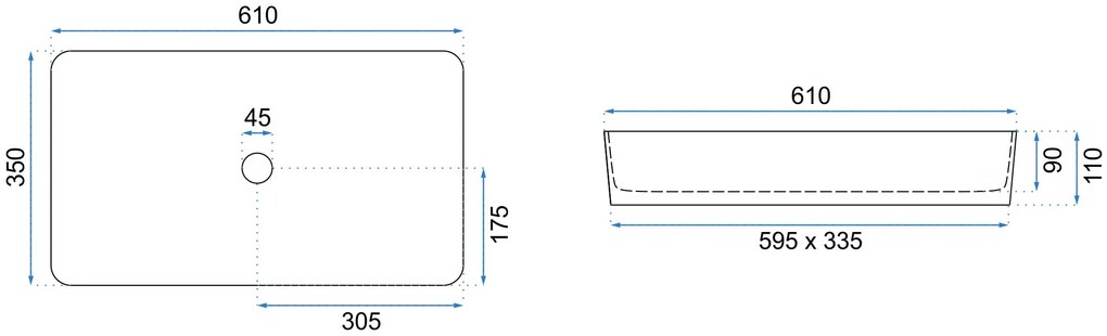 Keramické umyvadlo na desku REA DENIS 61,5x35x11 cm černé mat