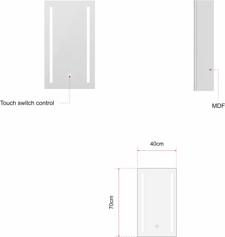 Erga Hana, zrcadlová galerka s LED osvětlením 40x70cm s integrovanou zásuvkou, bílá, ERG-V05-HANA-4070-WH