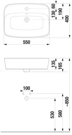 JIKA H8183820001041 - Umyvadlo na desku LYRA 55x40 cm keramika/bílá