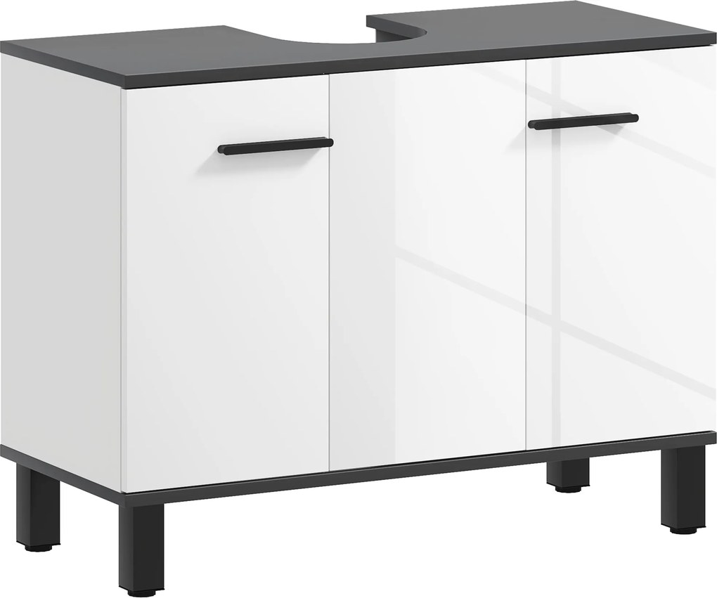 HOMCOM Podskřínková koupelnová skříňka s umyvadlem na stojánku nebo nohách, 2 dveře a nastavitelnými policemi pro 80x34x60 cm Jasně bílá koupelna | Ao