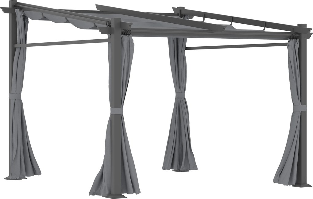 Outsunny pergola 2,97 x 2,95 m, voděodolný pavilon se sluneční stříškou, boční panely, kryt terasy, polyester, tmavě šedá | Aosom