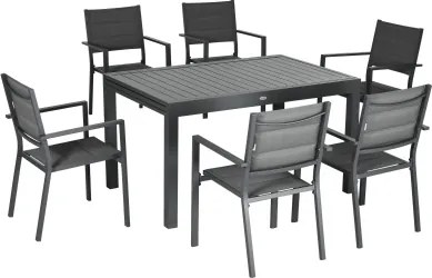 Outsunny zahradní nábytková sestava, rozkládací stůl 135-270 cm z hliníku a textilenu, 6-10 osob, 8 stohovatelných židlí, šedá