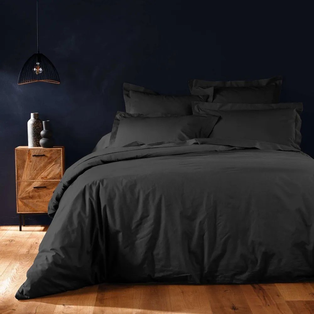 Černý bavlněný povlak na peřinu na dvoulůžko/prodloužený 240x220 cm Lina – douceur d'intérieur