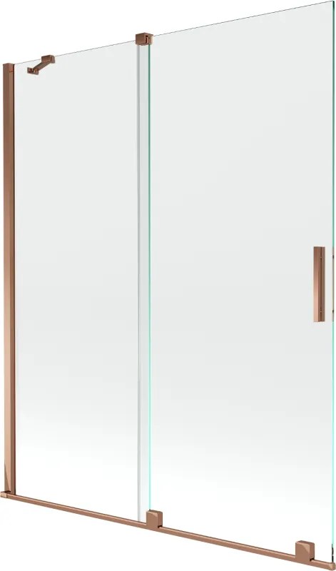 Mexen Velar, 2-křídlová posuvná vanová zástěna 140 x 150 cm, 8mm čiré sklo, růžové zlato, 896-140-000-01-60