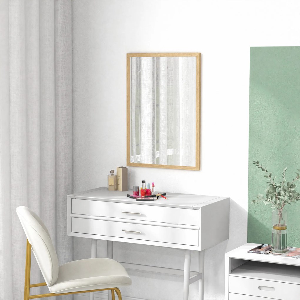 HOMCOM Nástěnné zrcadlo 50 x 70 cm Dekorativní zrcadlo se 4 háčky, obdélníkové zrcadlo do ložnice, koupelny