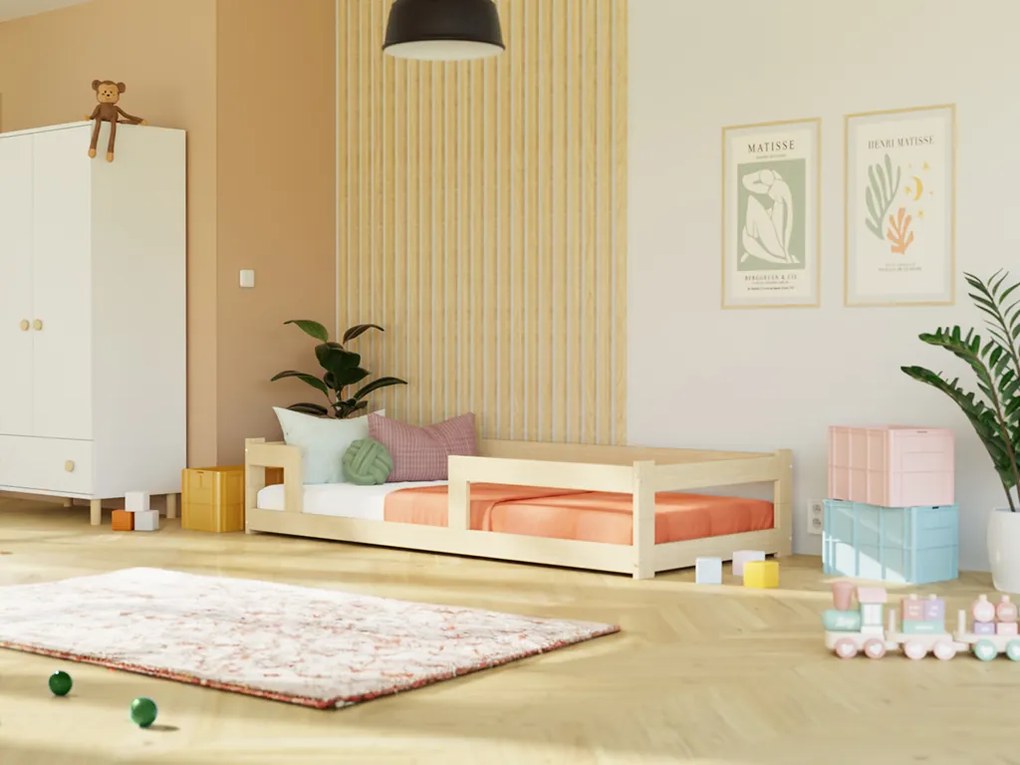 Benlemi Nízká jednolůžková postel ze dřeva SAFE 5v1 se zábranou Zvolte barvu: Pastelově růžová, Zvolte rozměr: 80x160 cm, Zvolte zábranu: S otevřeným vstupem