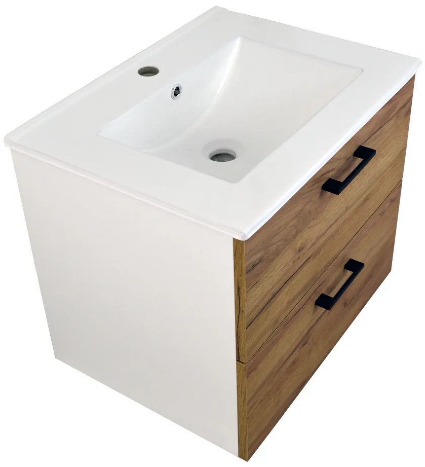 Comodo Koupelnová skříňka s keramickým umyvadlem Agria NEW W 60 - bílá/zlatý dub
