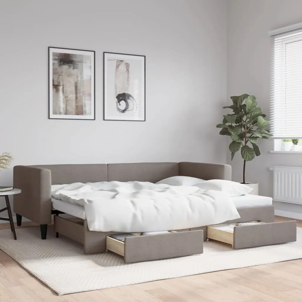 Válenda s přistýlkou a zásuvkami taupe 90 x 200 cm textil 3196617