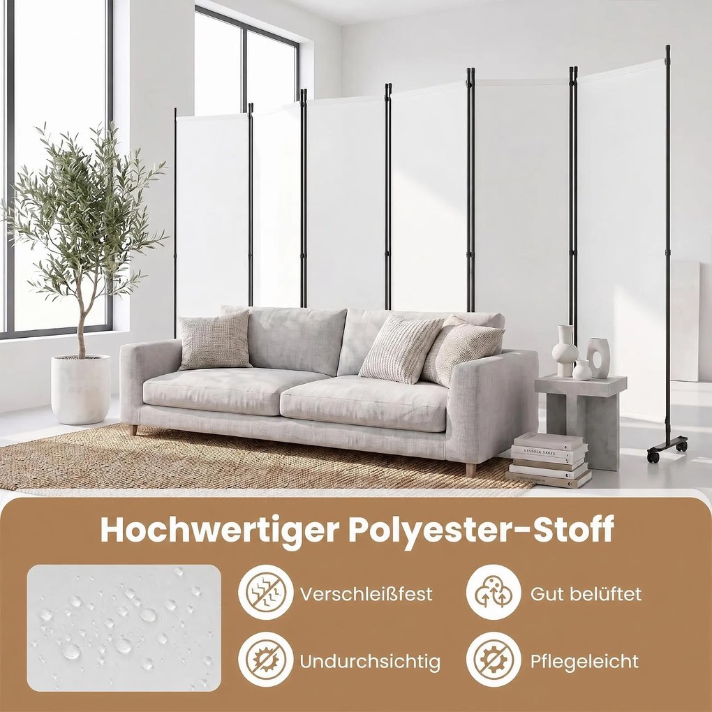 Costway Šestidílný skládací paraván 330 × 173 cm, bílý