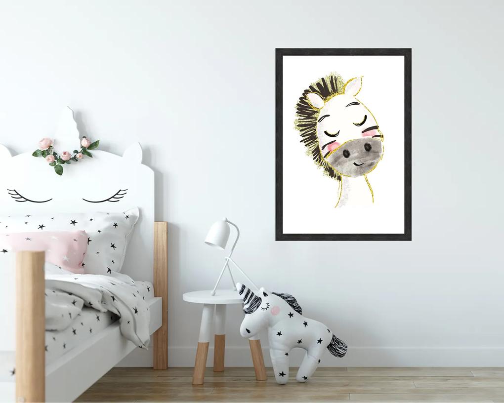 Plakát zvířátka zebra - Obraz, Plakát Velikost: A3 - 29,7x42 cm, Volba rámu: s bílým rámem, Dekorace: bez dekorací