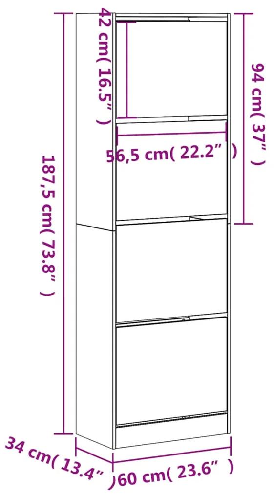 Botník se 4 výklopnými zásuvkami hnědý dub 60 x 34 x 187,5 cm - Default Title