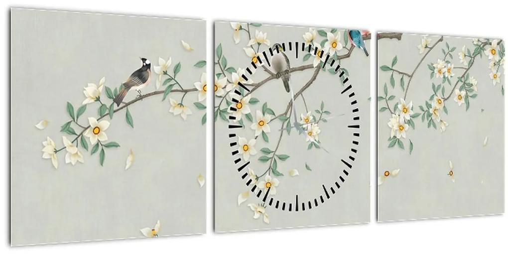 Obraz - Ptačí slet (s hodinami) (90x30 cm)