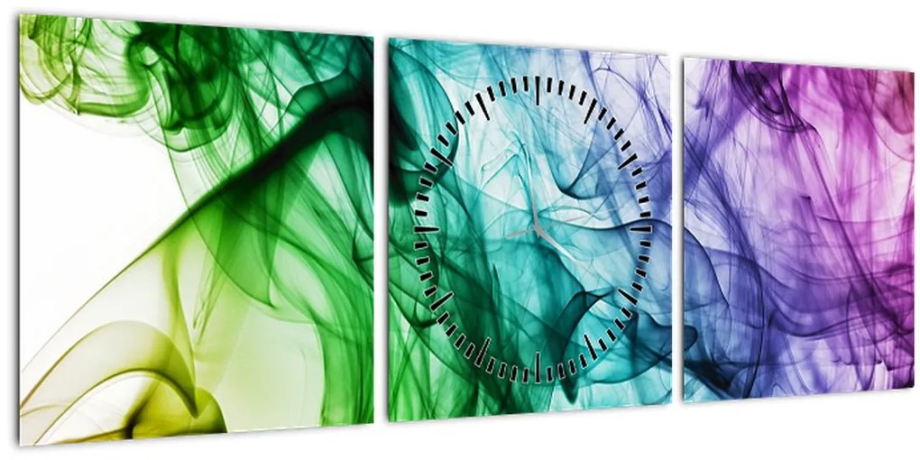 Obraz - barevný kouř (s hodinami) (90x30 cm)