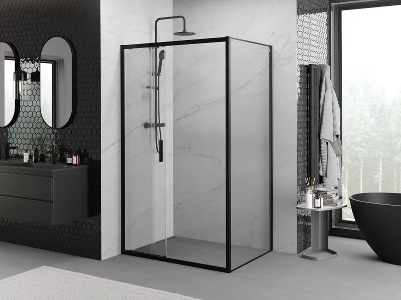 Mexen Exo, posuvná sprchová kabina, dveře 95 cm + boční stěna 85 cm, transparentní sklo, černá, 8153-095-085-70-00