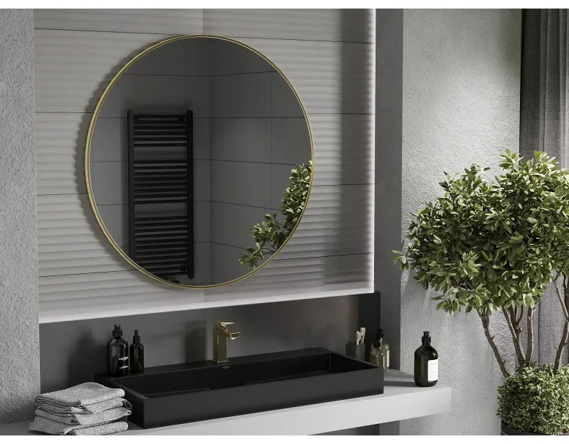 Mexen Loft, kulaté koupelnové zrcadlo 100 cm, barva rámu zlatá lesklá, 9850-100-100-000-50