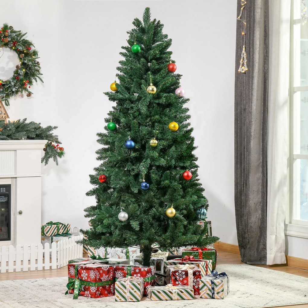 HOMCOM Umělý vánoční stromek 180 cm umělá borovice se 724 větvemi kovový stojan pro interiér