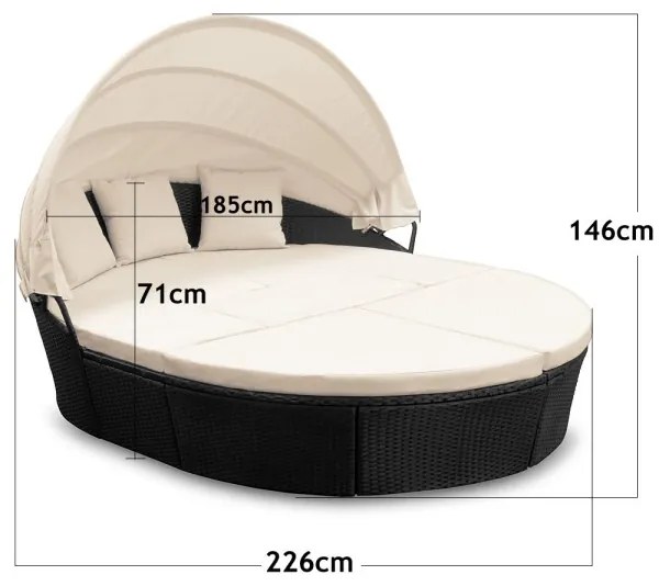Ratanová zahradní postel PRIMA LUXUS XL černá