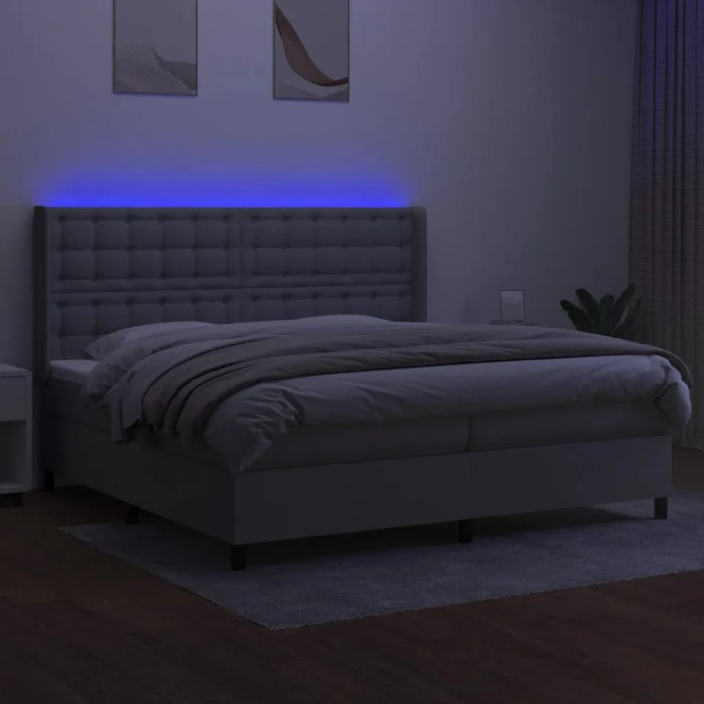Box spring postel s matrací a LED světle šedá 200x200 cm textil 3138661