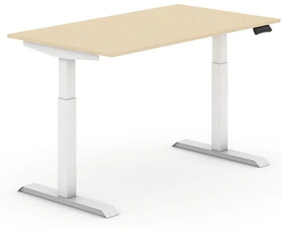 Výškově nastavitelný stůl, elektrický, 735-1235 mm,  deska 1400x800 mm, bříza, bílá podnož