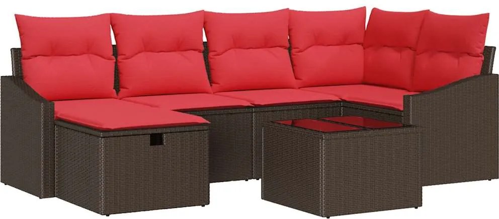 Set pohovek s polštářem s úložištěm Hnědá polyratan 3359293