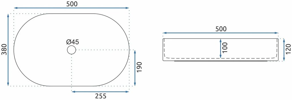 Rea Nadia, umyvadlo na desku 50x37,5x10 cm, bílá, REA-U6563