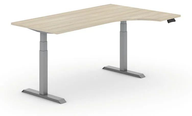 B2B Partner Výškově nastavitelný stůl PRIMO ADAPT, elektrický, 1800x1200X625-1275 mm, ergonomický pravý, dub, šedá podnož