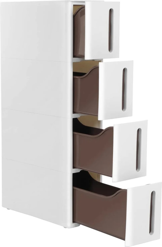 Plastový kuchyňský organizér se 4 zásuvkami 45x17x83 cm, bílý-hnědý