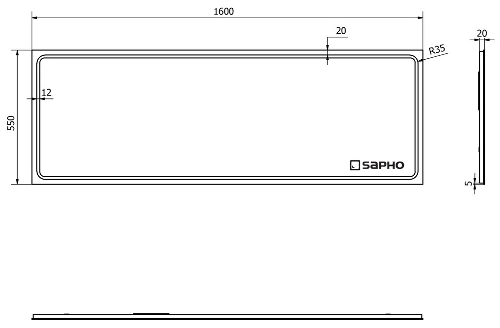 Sapho, GEMINI LED podsvícené zrcadlo 1600x550mm, GM160